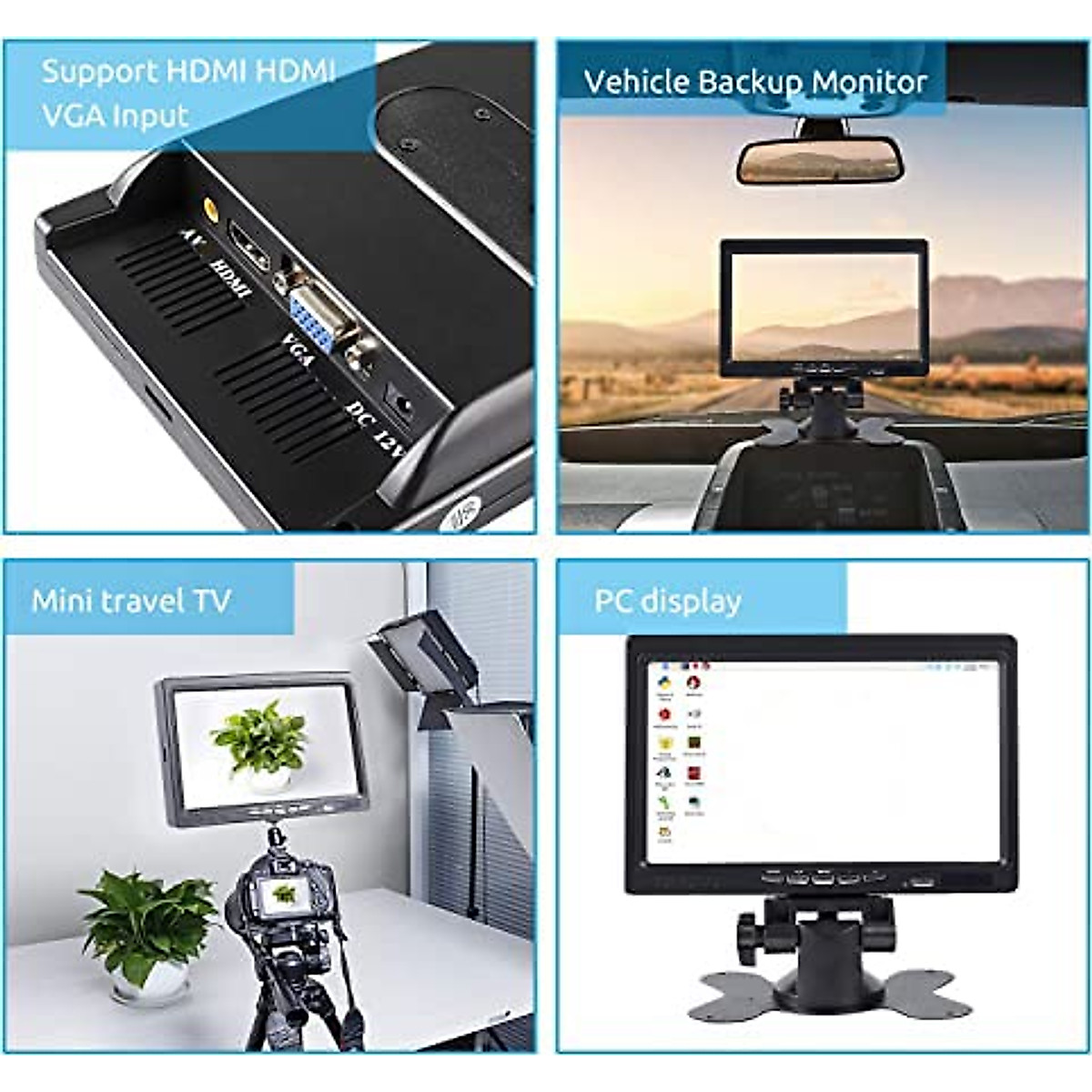 SunFounder 7 Inch HD TFT LCD Screen Monitor HDMI - 1024x600 Display AV VGA Input Built in Speaker for Raspberry Pi 400 4 Model B 3 Model B+ 3B CCTV Computer PC DVR Car
