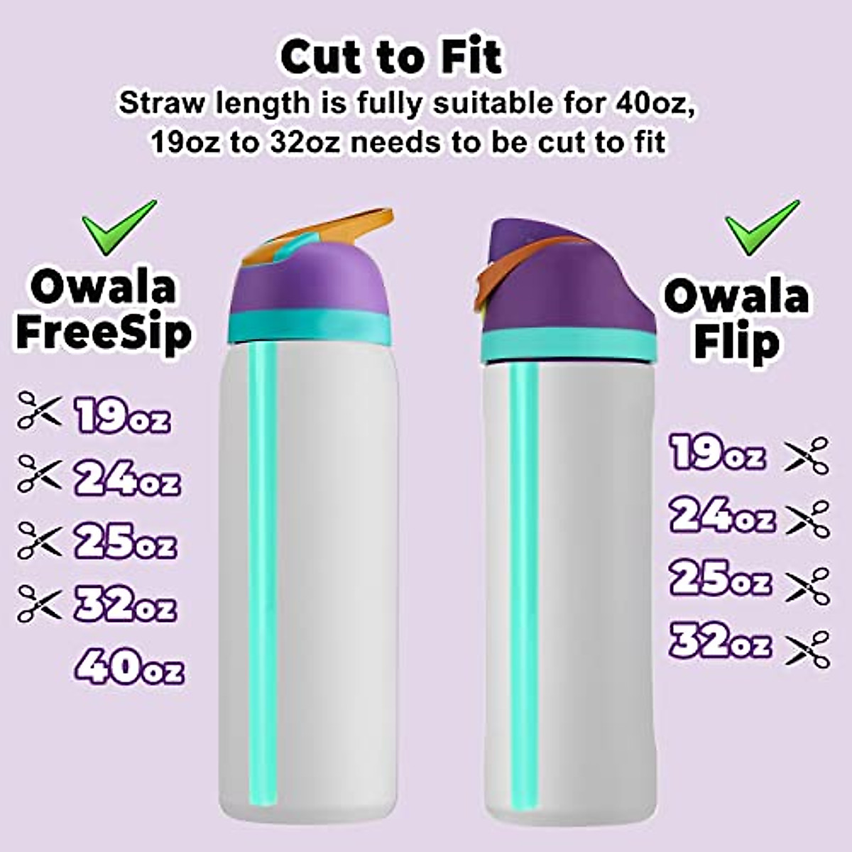 6 Replacement Straws for Owala Water Bottle, Reusable Plastic Straws with Straw Cleaning Brush, 2 Replacement Rubber Lid Sealing Rings Compatible for Owala FreeSip & Owala Flip Water Bottle