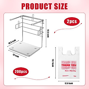 Sweetude 2 Pcs Grocery Bag Holders with 200 Pcs Thank You Plastic Bags 13.5 x 13 x 10.5 Inch Plastic Bag Holders for Grocery Bags Chrome T Shirt Bag Rack for Restaurant Small Business Take Out Retail