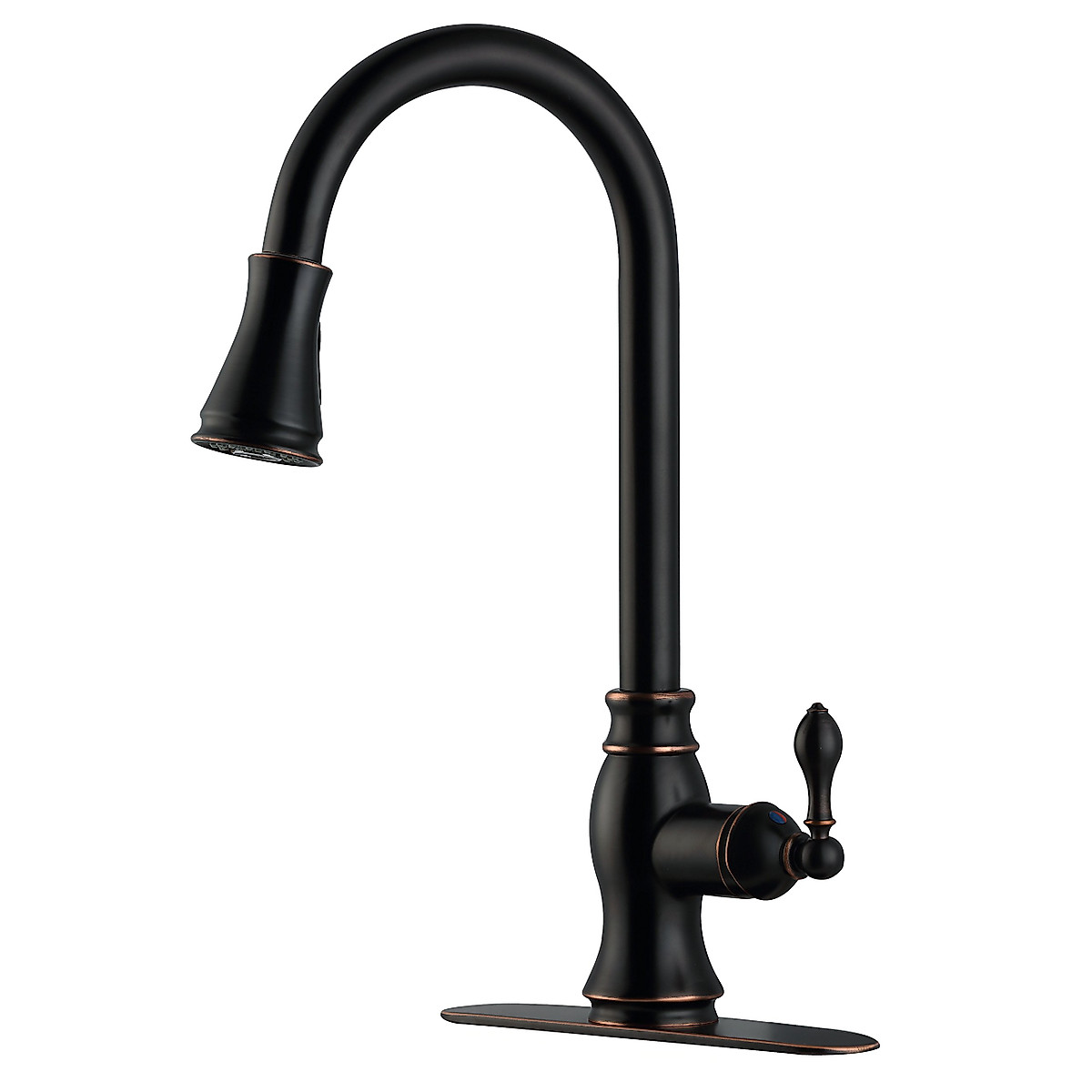 Derengge Oil Rubber Bronze Kitchen Sink Faucet,Single Handle Pull-Down Kitchen Faucet,with Deck Plate for Farmhouse, Camper, Laundry, Rv, Bar, 1 Hole or 3 Hole Installation,FK-C258D-ORB-TUD