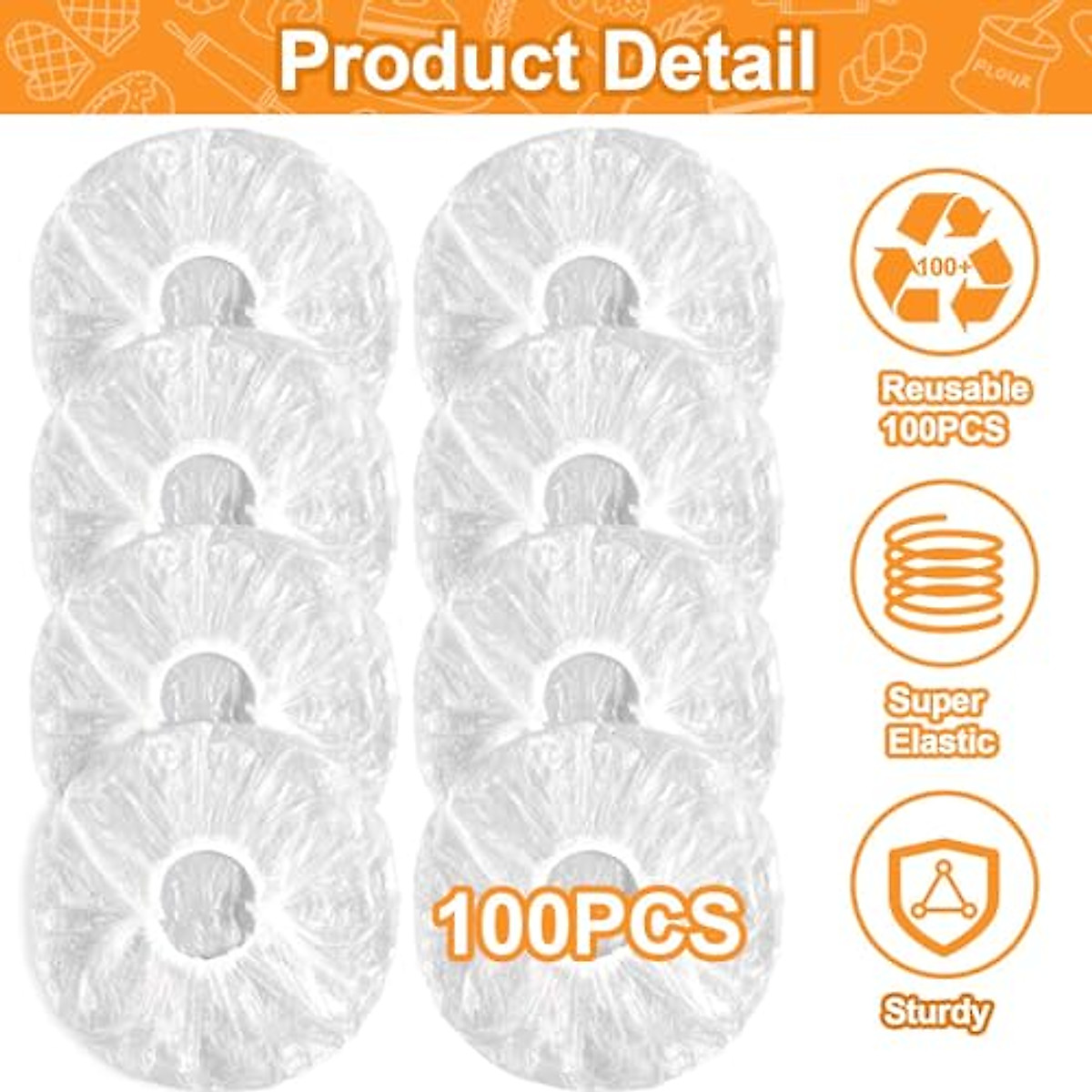 100PCS Bowl Covers for Bread Proofing, Reusable Elastic Sourdough Bread Baking Supplies, Plastic Bowl Covers for Bread Rising, Stretchable Plastic Wrap for Storage Containers