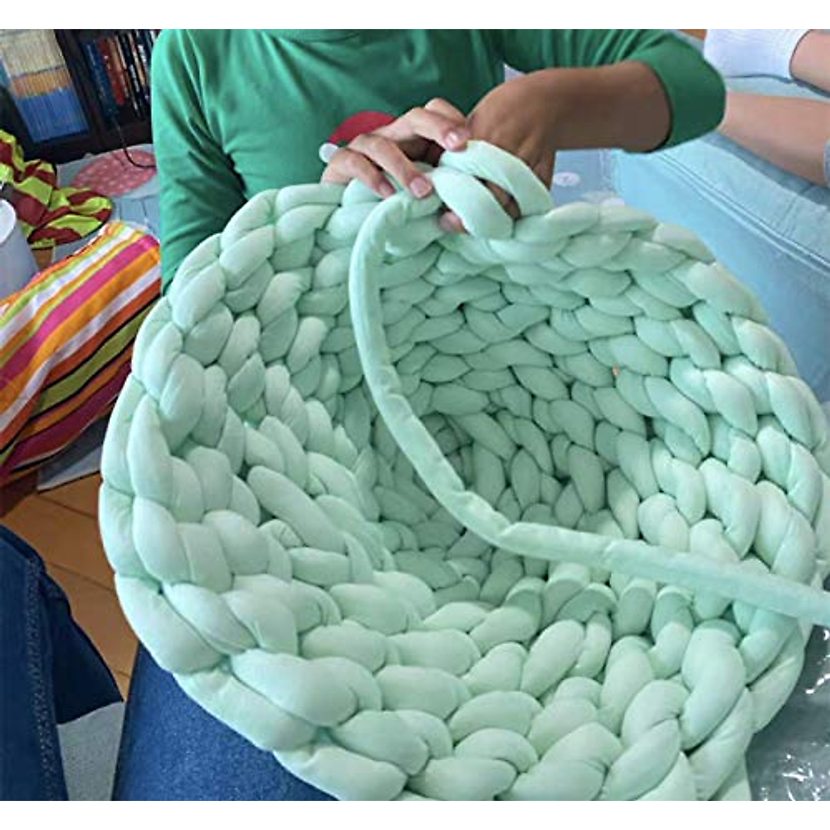 Chunky Yarn for Arm Knitting Blanket, 4.4lbs Black Big Roving 3cm Thick Velvet Bulky Chunky Braid Cotton Tube Yarn for Handmade DIY Throw Blanket Pet Bed,Machine Washable (70oz)