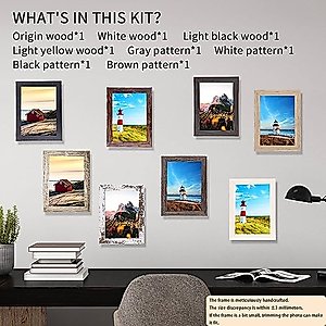4x6 Picture Frames Set of 8, Rustic Picture Frames Multi Wood Pattern, HD Plastic Cover (Plexiglass) Display Photos 4x6 inch,Vertical and Horizontal Formats for Wall Hanging and Tabletop Display,Perfect for Rustic Home & Office Decor