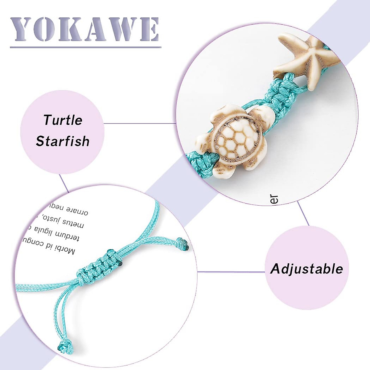 Yokawe Boho Anklets Bracelets Blue Turtle Starfish Anklet String Bracelet Summer Beach Waterproof Barefoot Sandals Foot Jewelry for Women