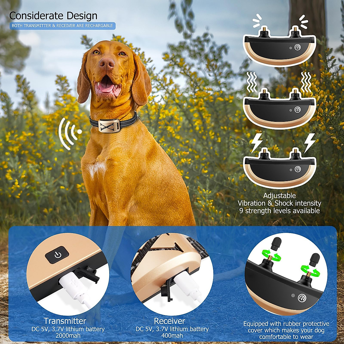 Rivulet Electric Wireless Dog Fence System Electric Dog Fence Training Collar w/Remote 2-in-1, Dog Containment Fence, Adjustable Vibration&Shock Rechargeable Pet Fence for Small Medium Large Dogs