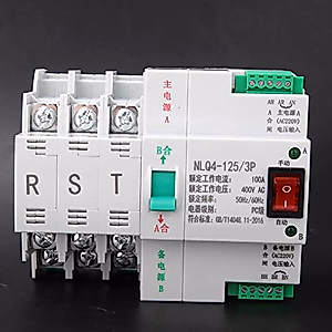 Automatic Transfer Toggle Switch AC 400V 3P Dual Power 63/80/100A Flame Retardant High Reliability High Sensitive Response for Power Supply(100A)