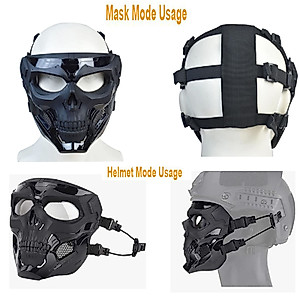 Tactical Full Airsoft Mask & Tactical Helmet with Earmuffs Ear Hearing Protection Noise Cancelling Shooting Ear Protection for Cosplay Costume Movie Shooting (Black)