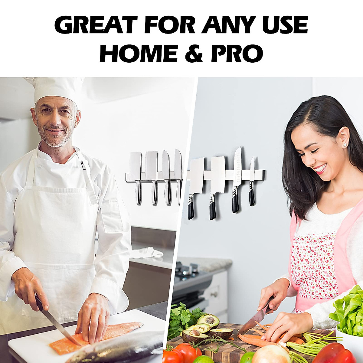 Magnetic Knife Holder Strip, YiiMO Magnet 16" Iron Utensil Stainless Steel UpTo 2kg Kitchen Tool Rack Pull Bar Adhesive Wall Mount