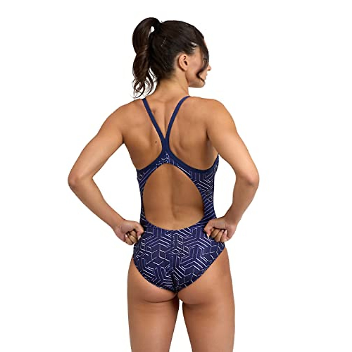 Arena Women's Standard Performance Kikko Pro Light Drop Back Swimsuit, Navy/Navy Multi