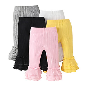 U·nikaka Toddler and Baby Girl Stretchy Flare Pants with Ruffle Fleece Pants and Leggings 5-Pack