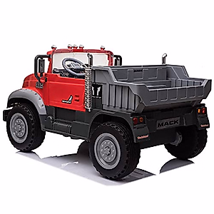 Mack Granite Dump Truck Two Seater Ride On in Red, 12V Battery Powered, Best for Kids/Children/Boys/Girls