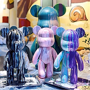 9" Easy DYI Create customize Art and Craft kits Non-Toxic Pour Over Acrylic Fluid Paint Bear Kit for boy and girls - Black-Silver-Gold