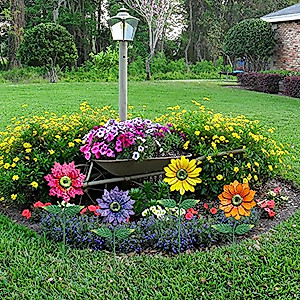 hogardeck Metal Flower Decorative Garden Stakes,4 Pcs 20" Outdoor Garden Decor Shaking Head Sunflowers Daisy Ornament, Yard Art Spring Decorations for Patio Lawn