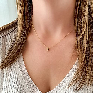 foyjoey 18K Gold Plated Dainty Tiny Cross Necklace for Women Stainless Steel Plain Cross Pendant Necklace Minimalist Confirmation Jewelry