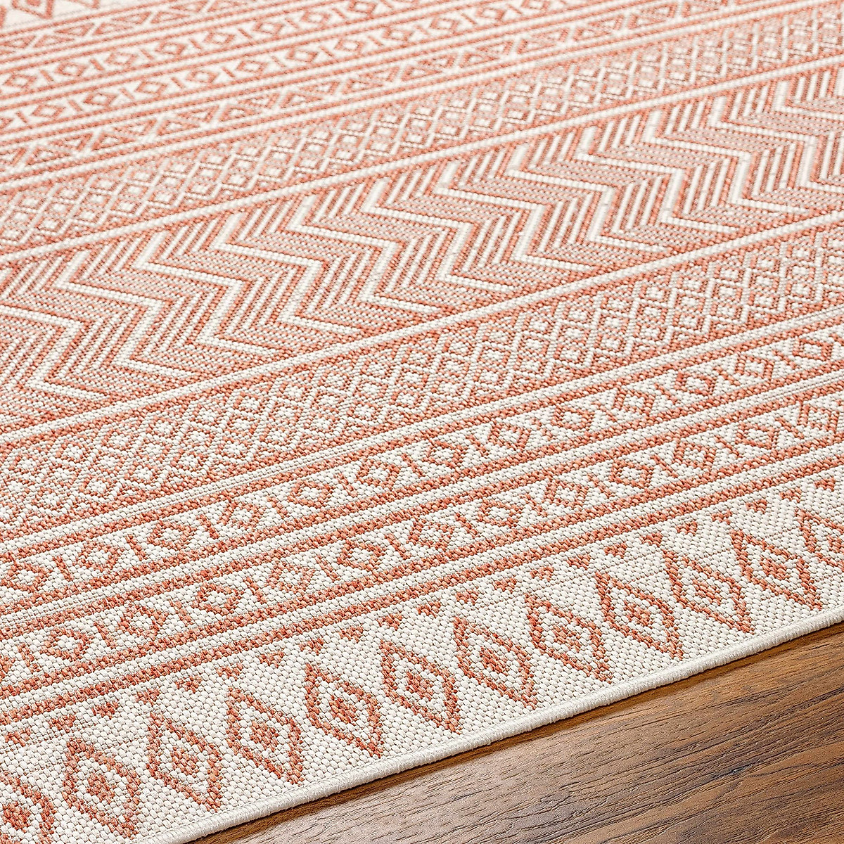 Hauteloom Howie Hallway, Kitchen Patio Outdoor Runner Rug - Beige, Orange, Brown - 2'7" x 12'