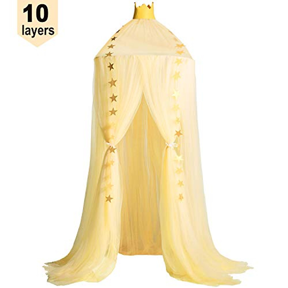 Jolitac Princess Bed Canopy for Girls Room Decor Round Lace Mosquito Net Play Tent Reading Nook Canopies Yarn Girl Dome Netting Castle (Yellow)