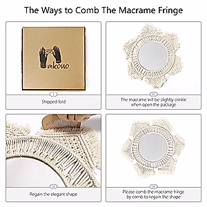 Mkono Hanging Wall Mirror with Macrame Fringe Round Boho Mirror Art Decor for Apartment Living Room Bedroom Baby Nursery Dorm Entryways, Ivory