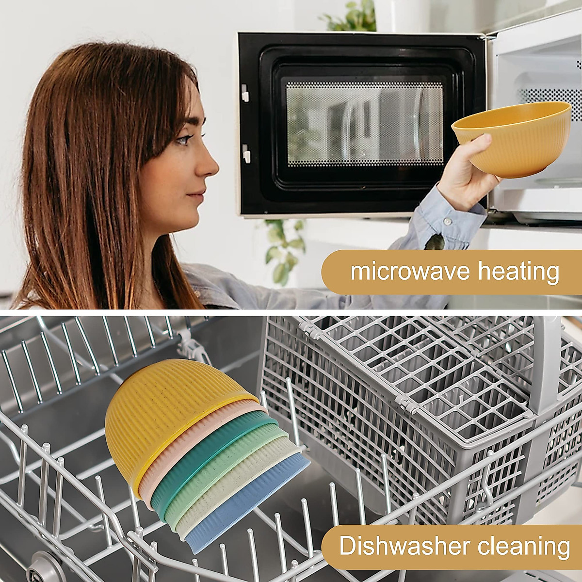 YESJRL Unbreakable Wheat Straw Bowls Set Of 6, 24 Oz Reusable Cereal Dishes Set Microwave And Dishwasher Safe Bowls Serving Salad Pasta Soup In Kitchen Camping Party For Adults And Kids