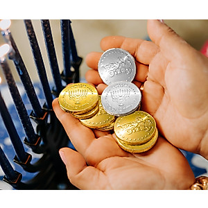 Izzy 'n' Dizzy Hanukkah Gelt Coins Chocolate, Kosher Milk Chocolate Coins Nut Free (Dairy), Filled with Menorah Embossed Hanukkah Gelt Coins (12 Mesh Bags)