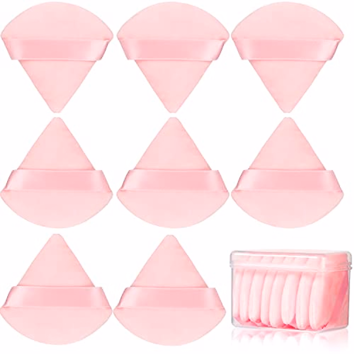 8 Pcs Cotton Powder Puff Face,JASSINS Triangle super soft for Both dry and wet Makeup Setting/Concealer/Loose and Body Powder/Foundation/Blush Makeup Sponge Set (Pink)