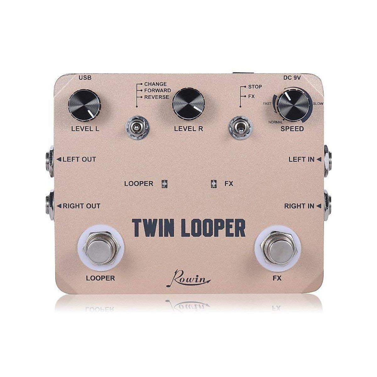 Rowin Twin Looper Station Guitar Effect Pedal with 9V DC 1A Pedal Power Supply