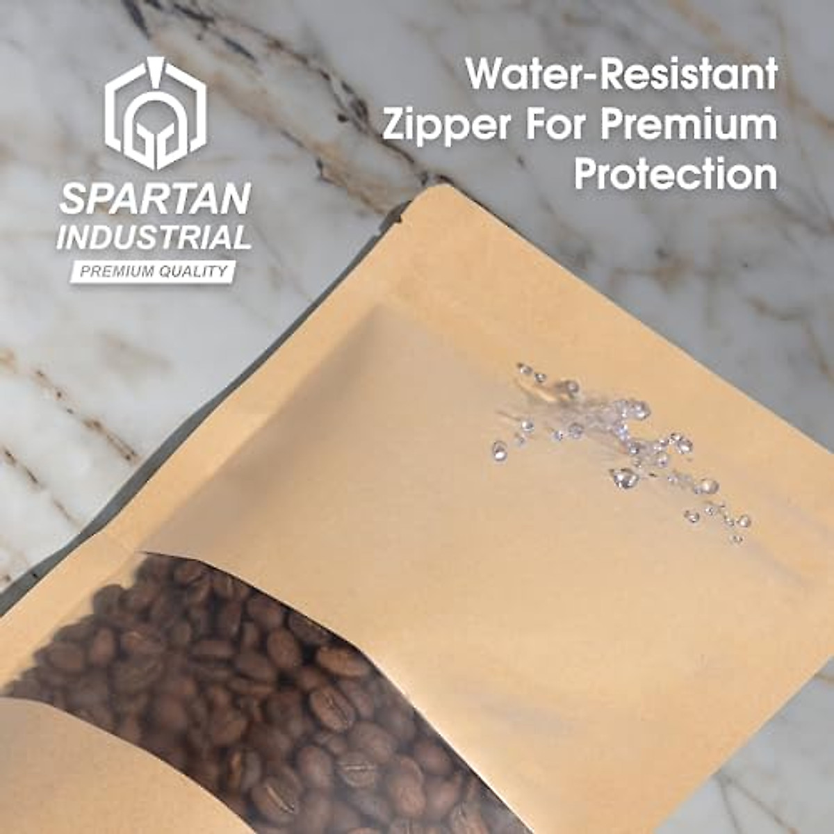 Spartan Industrial - 5" X 8" Kraft Zip Top Food Storage Bags - Pack of 100 Smell-Proof Resealable Pouches for Packaging Coffee, Tea, Spices, Snacks, and More