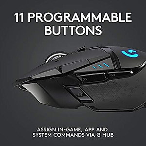 Logitech G502 Lightspeed Wireless Gaming Mouse with Hero 25K Sensor, PowerPlay Compatible, Tunable Weights and Lightsync RGB - Black