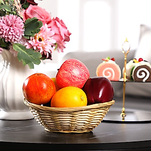 8 Pcs Empty Oval Bamboo Basket Food Storage Basket Fruit Basket Gift Baskets with 12 Pcs Colorful Pull Bow and 12 Pcs Clear Gift Bag for Fruit, Cookie, Bread, Kitchen, Restaurant, 9 x 7 x 3 inches
