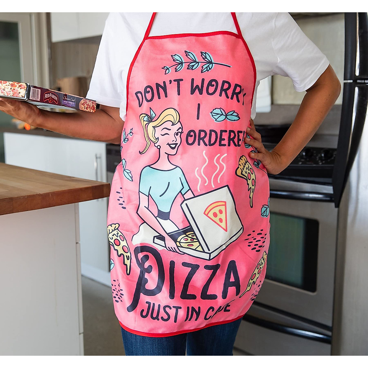 Don't Worry I Ordered Pizza Just in Case Funny Cooking Humor Graphic Novelty Kitchen Accessories Funny Graphic Kitchenwear Funny Food Novelty Cookware Red Oven Mitt