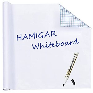 HAMIGAR White Board Dry Erase, White Board Stick on Wall, Dry Erase Board Sticker for Wall, White Board Paper, Sticky White Board for Wall, Peel and Stick Wallpaper Homeworking Office 17.5 x 78.7 Inch