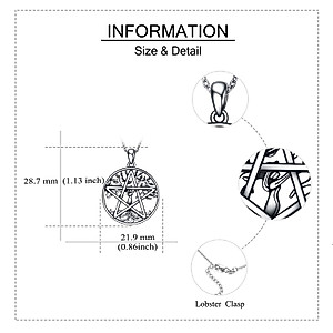 YFN Pentacle Pentagram Necklace Sterling Silver Tree of Life Pentacle Pentagram Pendant Necklace Pagan Witch Jewelry Gifts for Women Men