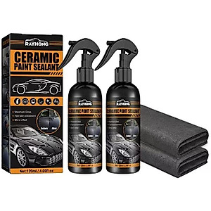 2pc Quick Ceramic Coating Seal Kit - Headlight Restoration - Glass Cleaner - Plastic Trim Restorer - Makes Cars Look Like New - Long Lasting Shine - High Protection (120ml + Glitter Cloth)