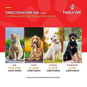 NaturVet – Aller-911 Skin & Coat Allergy Aid Plus Antioxidants – 90 Soft Chews – Supports Immune System, Skin Moisture & Respiratory Health – Enhanced with Omegas, DHA & EPA – for Dogs & Cats