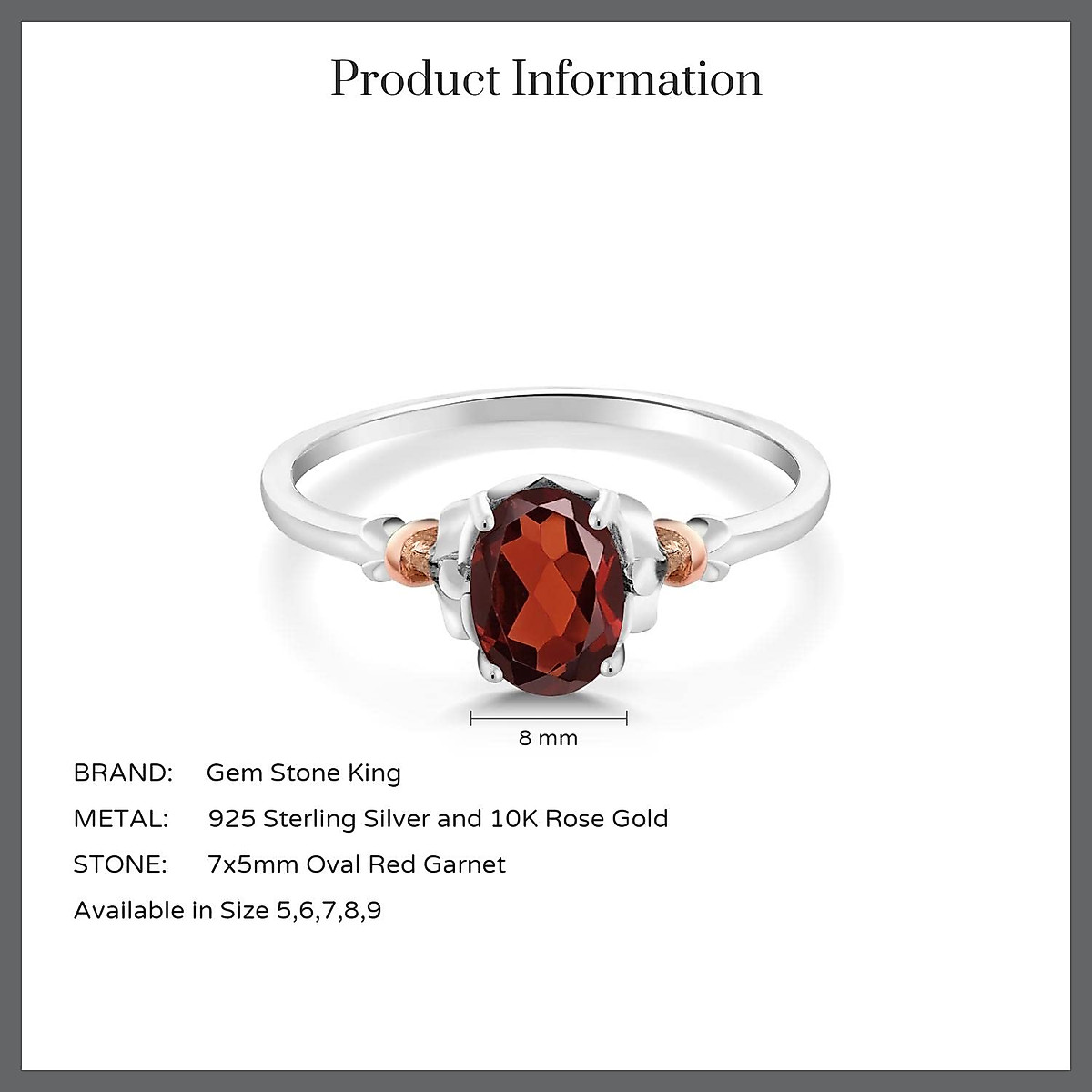 Gem Stone King 925 Silver and 10K Rose Gold Oval Gemstone Birthstone Engagement Ring | Oval 7X5MM | Wedding Engagement Anniversary Solitaire Promise Ring For Women