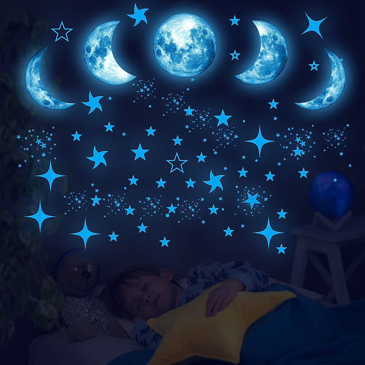 Glow in The Dark Stars for Ceiling, Starry Sky Stars and Moon Wall Decals, Space Solar System Galaxy Planets Wall Decors, Perfect Gifts for Kids Nursery Bedroom Living Room, Birthday Party Christmas