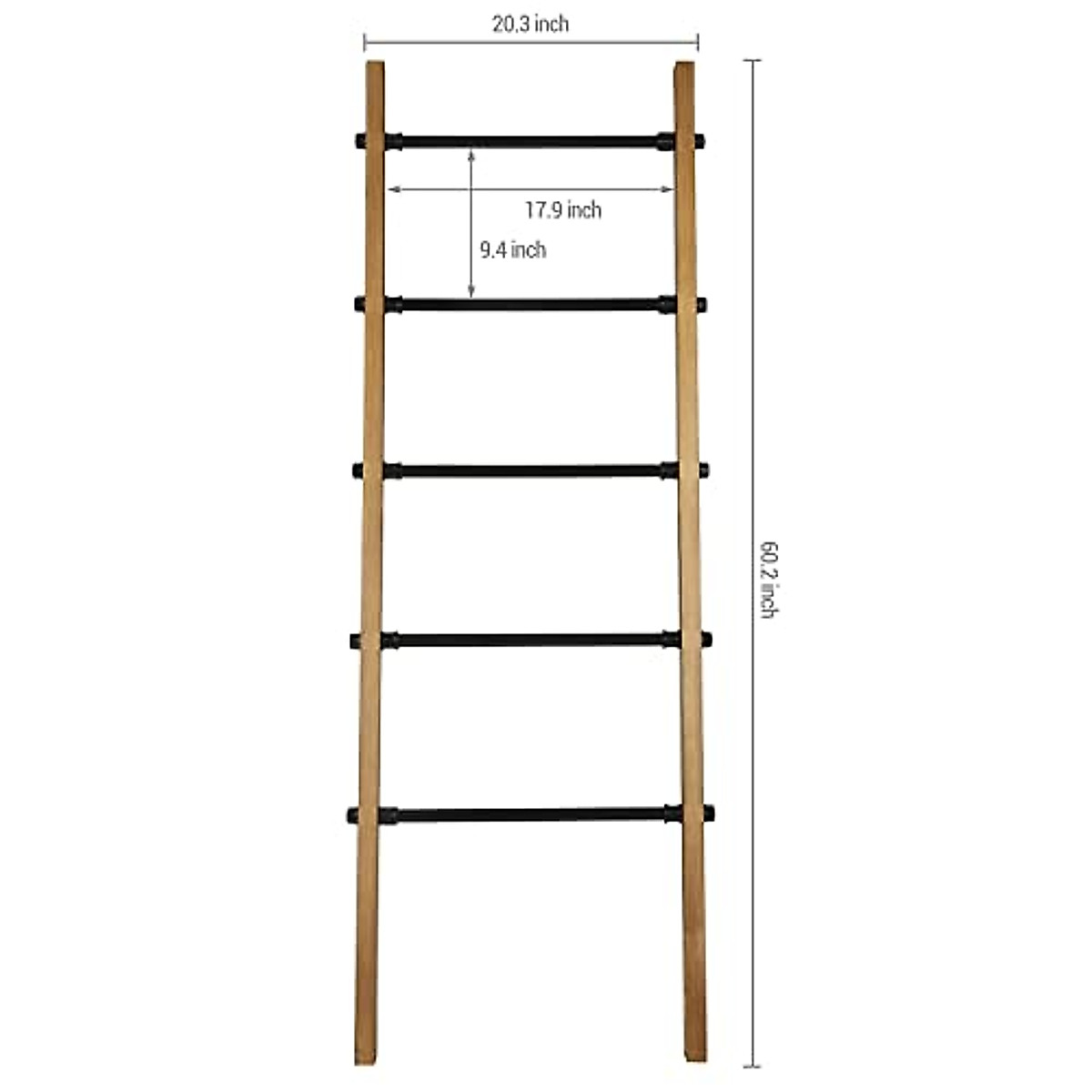 MyGift Rustic Burnt Wood Throw Quilt Blanket Ladder Farmhouse Style with 5 Black Metal Rungs, Bathroom Towel Ladder Storage Rack