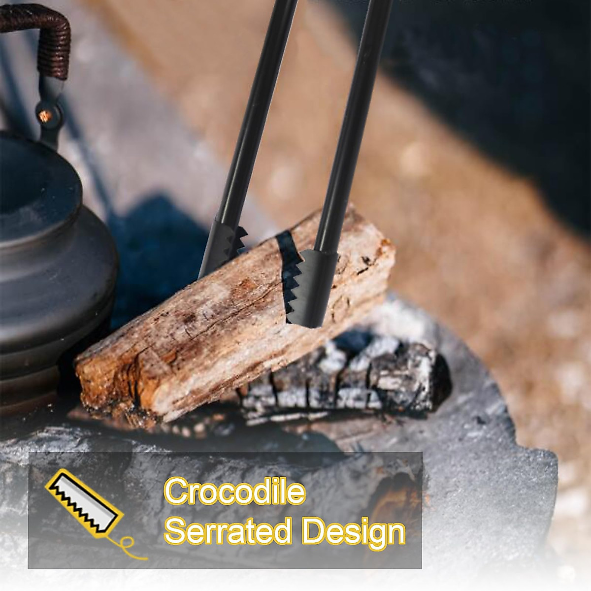 16'' Fireplace Tongs, Chiminea Tongs, Fire Tongs Firewood Grabber Tool with Scissor Shape Serrated, Log Claw Tongs for Bonfire Campfire Fire Pit Outdoor Indoor, Log Grabber Tongs Rustproof