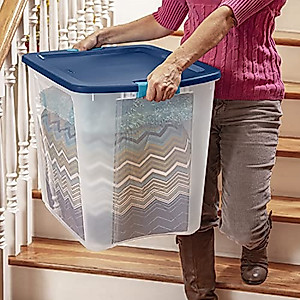 Sterilite 14489604 26 Gallon/98 Liter Latch and Carry, True Blue Lid and Clear Base with Blue Aquarium Latches, Pack of 4