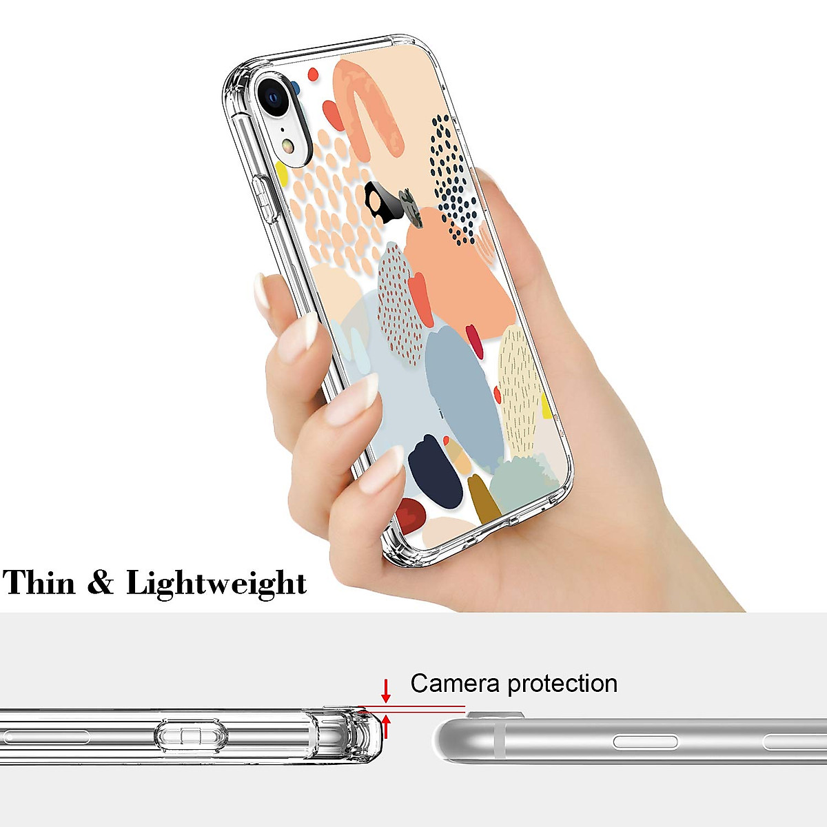 ICEDIO iPhone Xr Case with Screen Protector,Clear with Multi-Colored Painting Patterns for Girls Women,Shockproof Slim Fit TPU Cover Protective Phone Case for iPhone XR