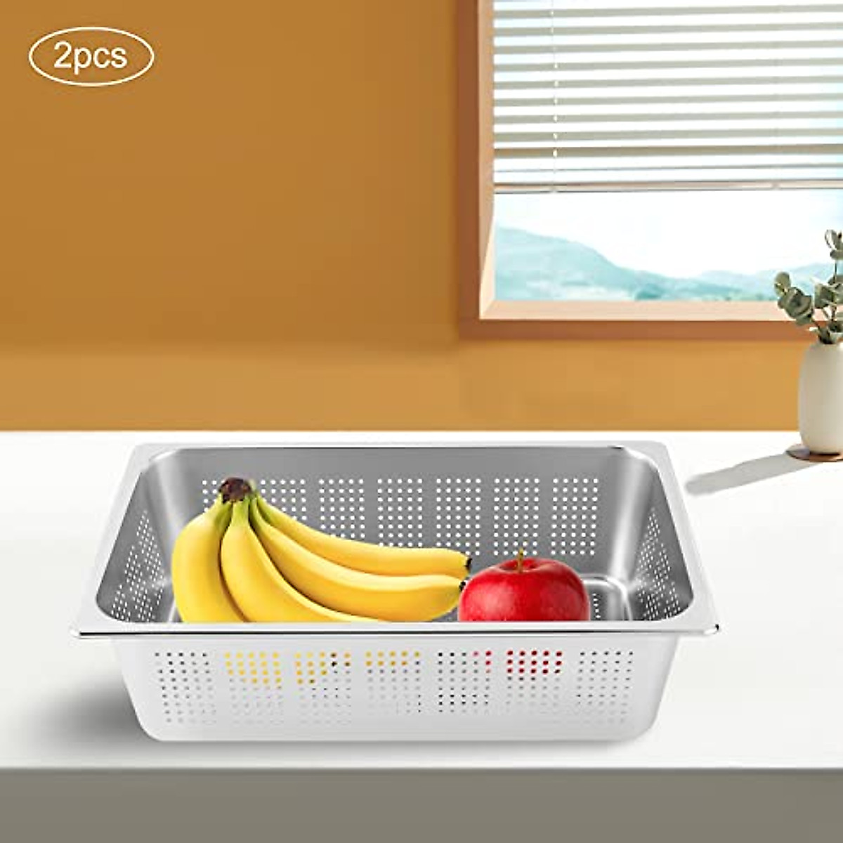 Mgorgeous Anti-Jam Perforated Stainless Steel Steam Table/Hotel Pan, Pack of 2 (6inch)