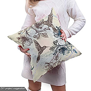 Ambesonne Hummingbird Fabric by The Yard, Birds and Hibiscus Flowers Nostalgia Antique Design Classical Print, Decorative Fabric for Upholstery and Home Accents, 1 Yard, Teal Brown