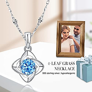 Naixio Pendant Necklaces for Women 4-leaf Clover 999 Sterling Silver with Birthstone Zirconia, Festival Valentine's day Jewelry Gift for Girlfriend Wife Girls (White CZ)