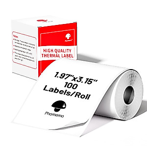 Multi-Purpose Square Self-Adhesive Label for Phomemo M110/M221/M220/M120/M200 Label Printer,1.97"x3.15"(50x80mm),100 Labels/Roll, Black on White