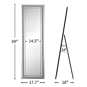 MUAUSU Full Length Mirror - Standing Hanging or Leaning Rectangle Floor Mirror,59''x 18'' Crystal Surround Full Body Mirror Wall Mounted Dressing Mirror for Bedroom Living Room