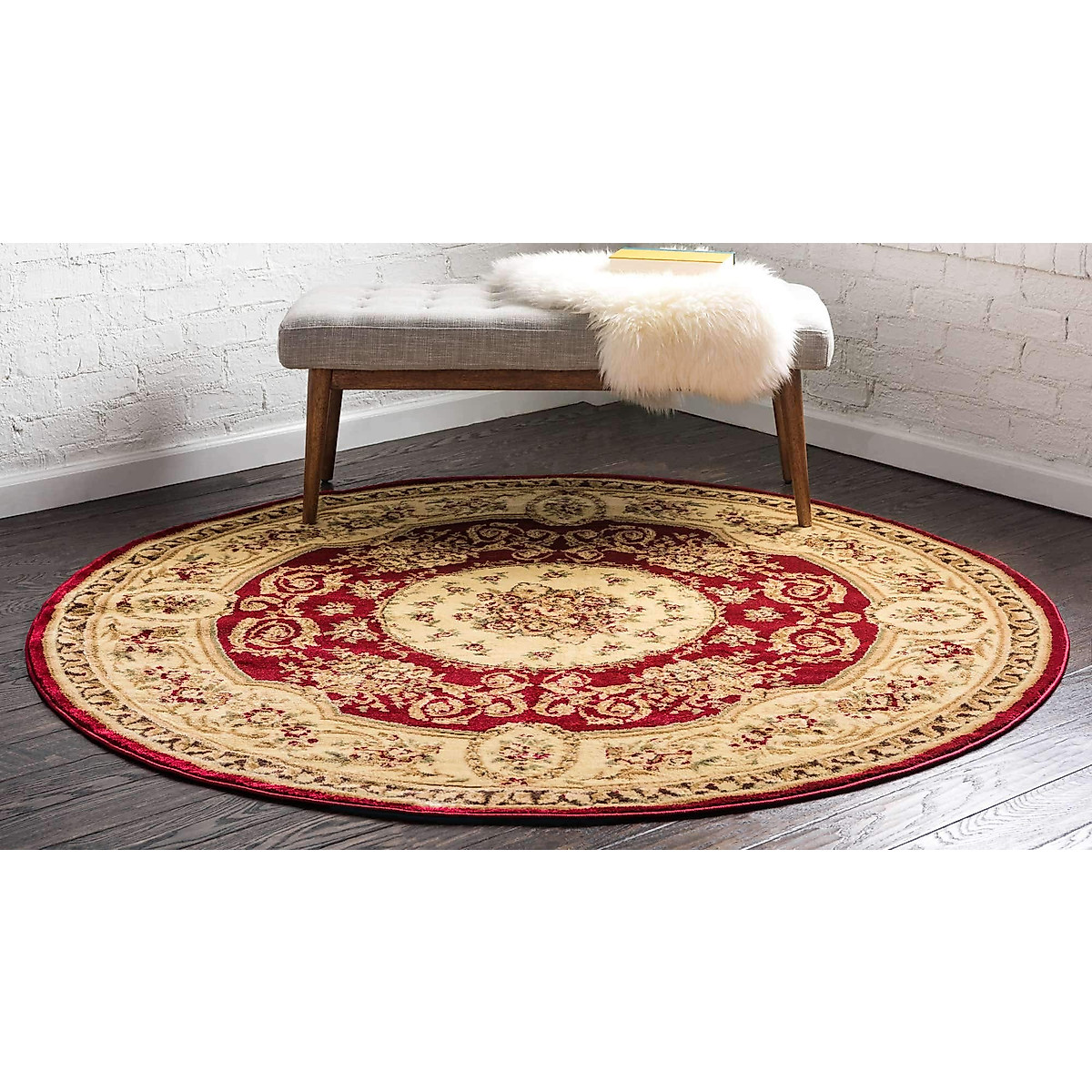 Unique Loom Versailles Collection Traditional Classic Medallion Motif Area Rug (6' 0 x 6' 0 Round, Burgundy/ Ivory)