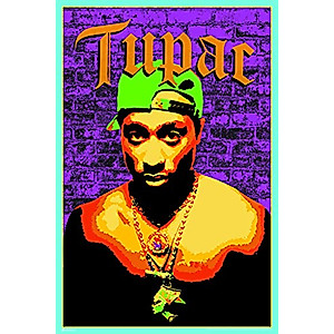 Tupac Posters 2Pac Poster Wall 90s Hip Hop Rapper Posters for Room Aesthetic Mid 90s 2Pac Merch Cool Psychedelic Trippy Hippie Decor UV Light Reactive Black Light Eco Blacklight Poster for Room