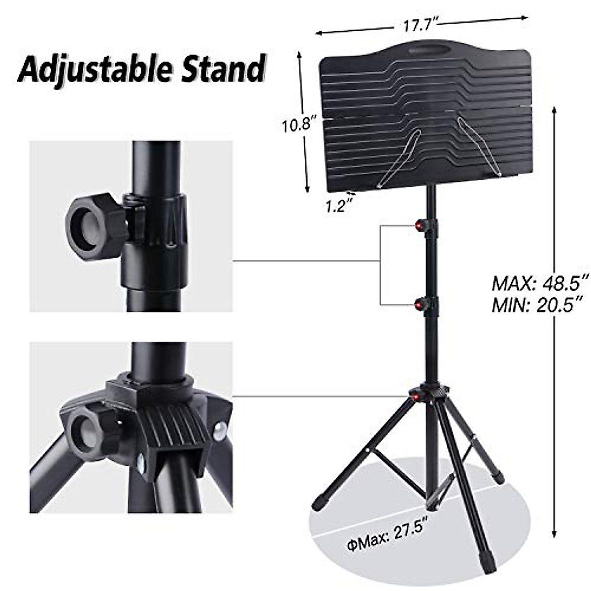 Klvied Sheet Music Stand with Violin Hanger, Portable Folding violin Stand, Foldable Music Stand for Sheet Music, Violin Music Stand with Carrying Bag, Light, Black