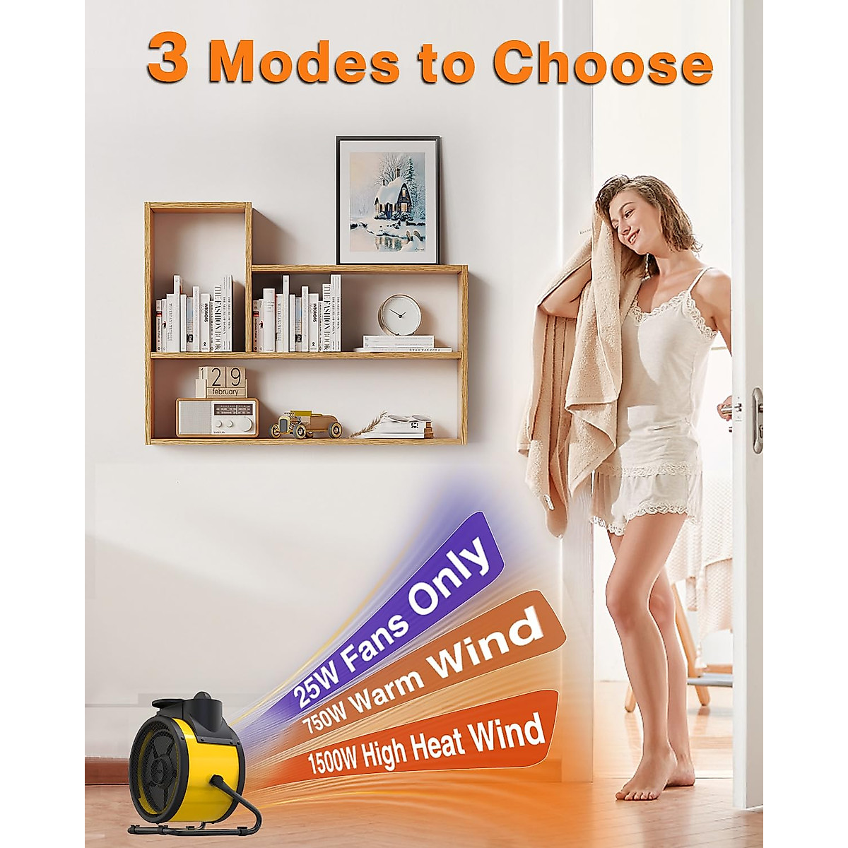 Outdoor Patio Heater - 1500W PTC Electric Garage Heater with Thermostat, 2S Fast Heating Ceramic Heater, 3 Modes Portable Small Fan Heaters for Patio, Garage, Greenhouse and Indoor Use