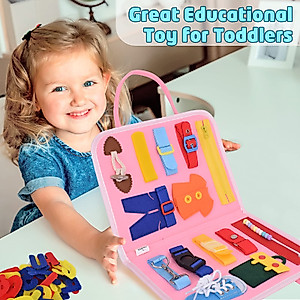 CNHBSS Busy Board, Montessori Toddler Toys, Felt Sensory Board, Gifts for 1 2 3 4 Boys and Girls, Learning Fine Motor Skills Cognitive Letters and Numbers, Toddler Activities Travel Toys(Pink)