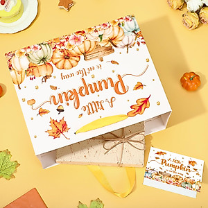 Thanksgiving Pumpkin Baby Shower Birthday Gift Bag for Baby Girls Boys A Little Pumpkin is On The Way Gift Bag with Wrapping Paper Card Fall Autumn Gift Bag for Baby Shower Party Supplies